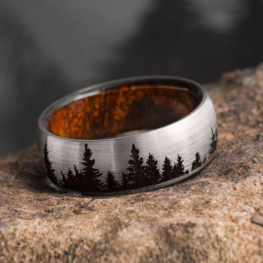 Cobalt Chrome Forest Ring with Bloodwood Sleeve | Camo Ever After