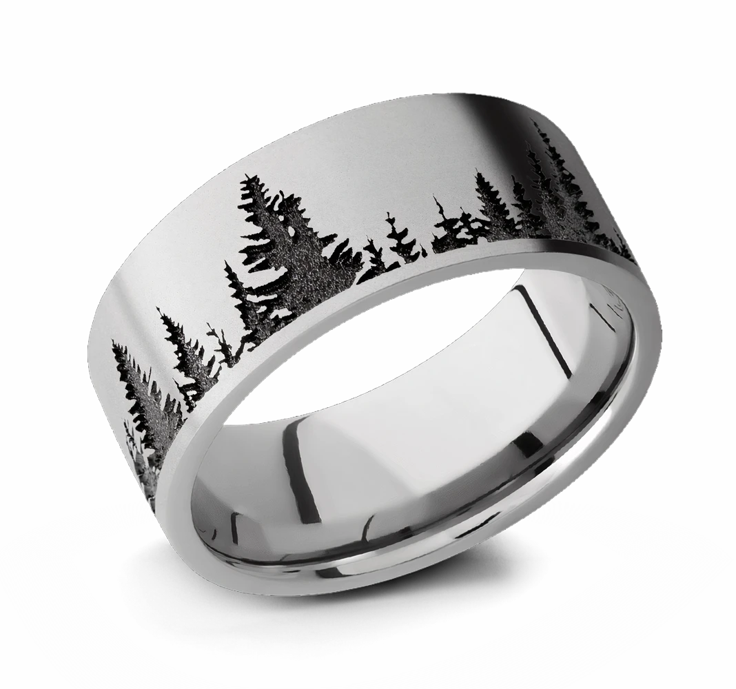 Forest Ring with Trees - Titanium 9mm | Camo Ever After