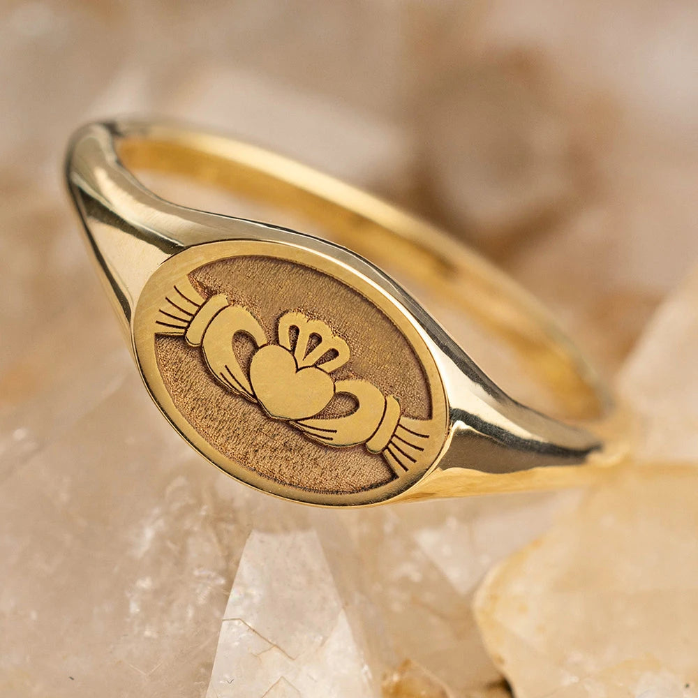 Gold Claddagh Ring - Oval Signet | Camo Ever After