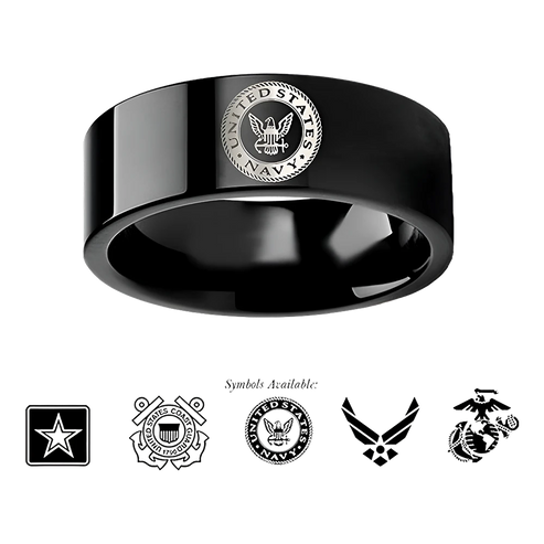 Military Wedding Rings - Black with Logo | Camo Ever After