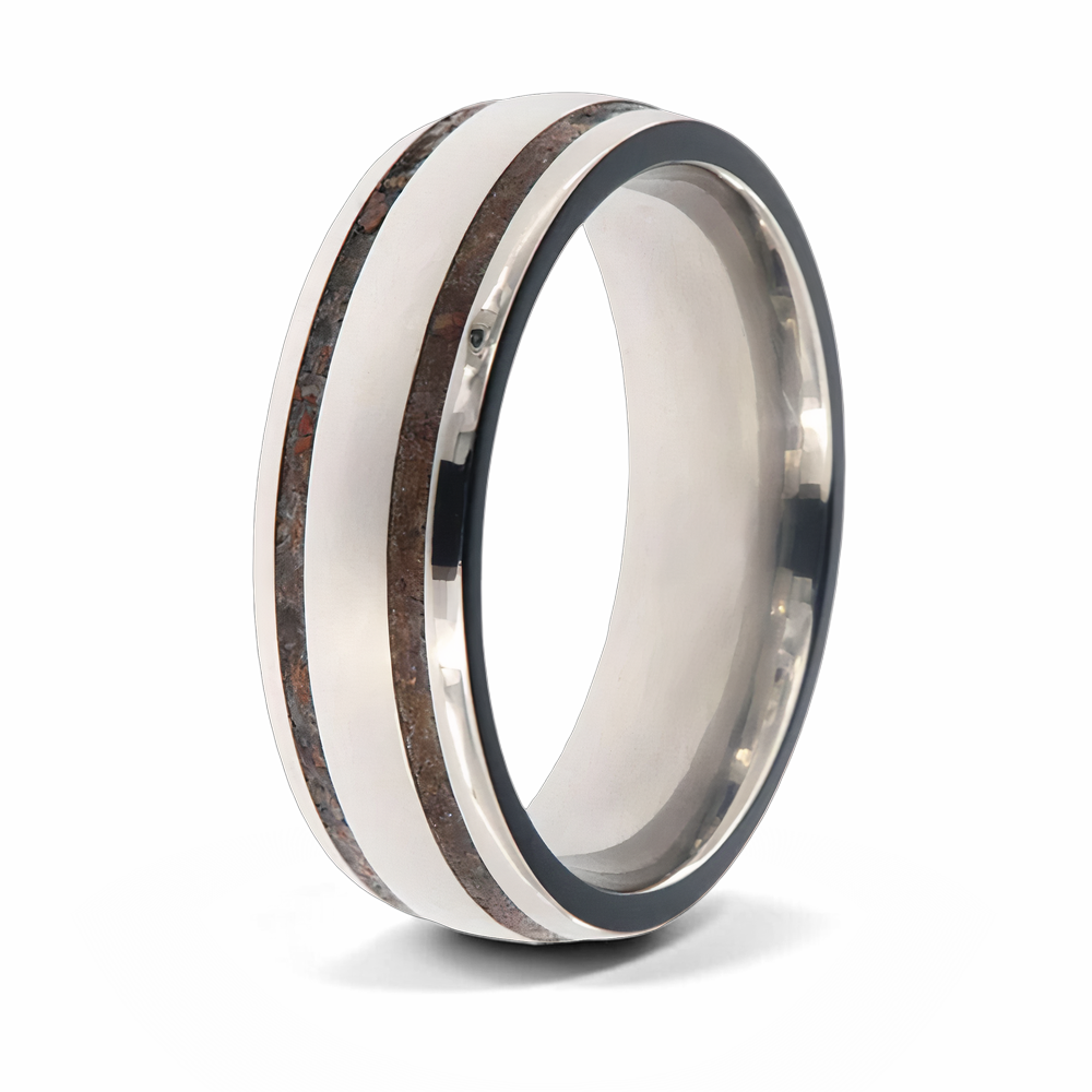 Dinosaur Bone Ring with Two Inlays 7mm | Camo Ever After