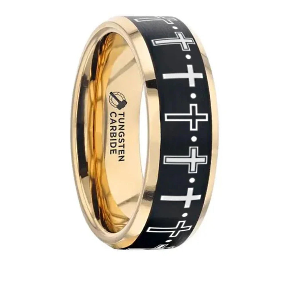 Tungsten Ring with Crosses | Camo Ever After